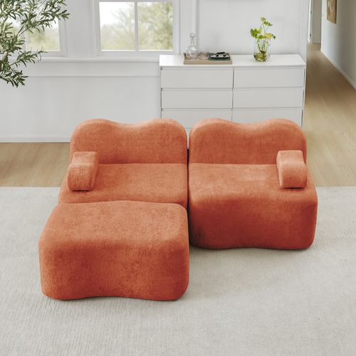 Canapé Compressé Modulaire D'angle Orange 2 Places Avec Ottoman Pour ...