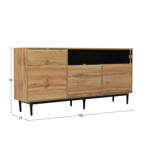 Buffet 160x35x76 Cm 3 Portes, étagères Réglables Mdf Couleur Naturelle ...
