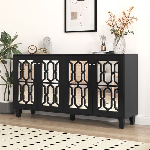 Buffet 160x40x84 Cm 4 Portes Surface Miroir Mdf Noir - Buffet BUT