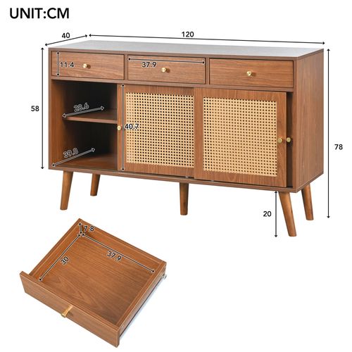 Buffet 120x40x78 Cm 3 Tiroirs, Portes Coulissantes Mdf Noyer - Buffet BUT