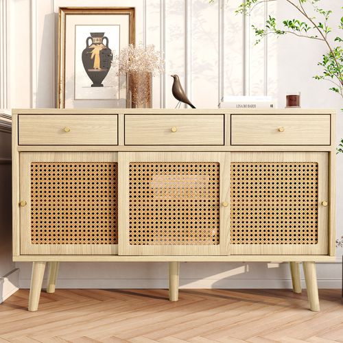 Buffet 120x40x78 Cm 3 Tiroirs Et 3 Portes, Mdf Naturel - Buffet BUT