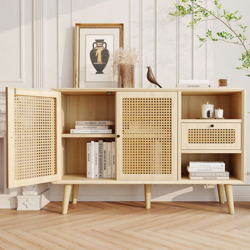 Buffet 120x40x80 Cm Rangement Avec étagères Réglables Mdf Métal Naturel ...