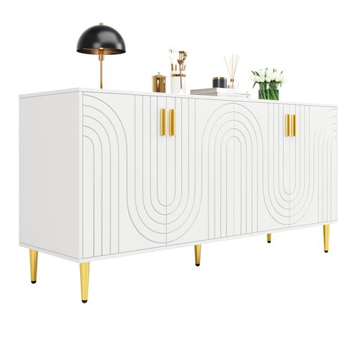 Buffet 152x40x75 Cm Rangement, Façade Ondulée Mdf Blanc - BUT