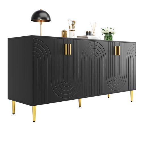 Buffet 152x40x75 Cm Façade Ondulée Rangement Mdf Noir - BUT