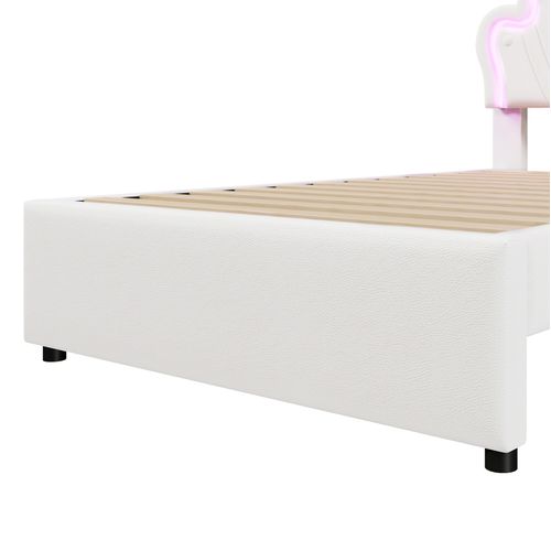 Lit Enfant 90x200 Cm, LED 16 Couleurs Et 2 Tiroirs, Pu Blanc - Lit avec ...
