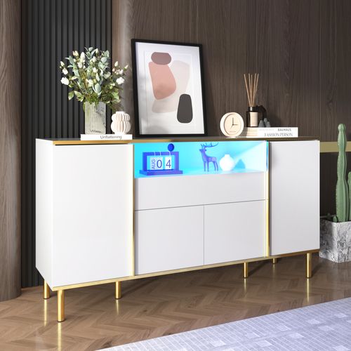 Buffet 150x40x80 Cm LED 4 Portes 1 Tiroir Mdf Blanc - Buffet BUT