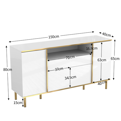 Buffet 150x40x80 Cm LED 4 Portes 1 Tiroir Mdf Blanc - Buffet BUT