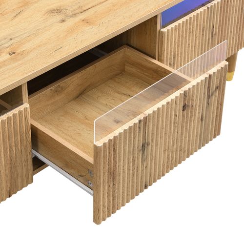 Meuble TV 178x35x45 Cm 4 Tiroirs, Passe Câbles Mdf Couleur Naturelle ...