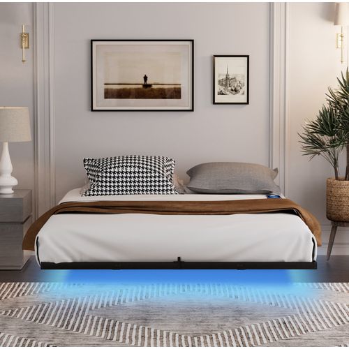 Lit Double 160x200 Cm Flottant Avec LED Et Station De Charge, Acier ...