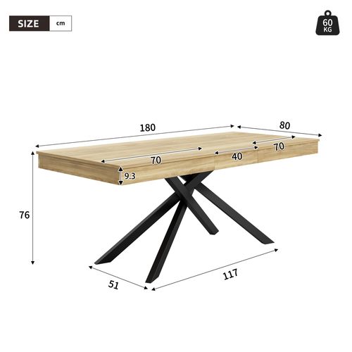 Table à Manger Extensible Plateau épais Pieds Croisés Mdf Couleur ...