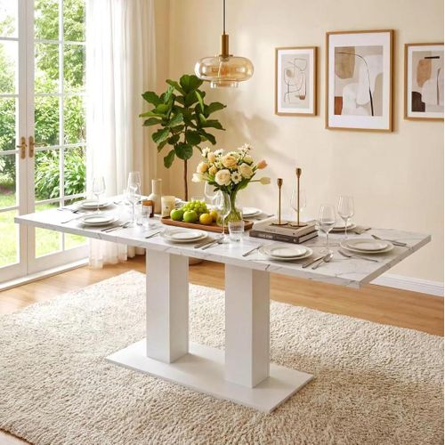Table à Manger Extensible 140x70x180 Cm Double Colonne Mdf Blanc ...
