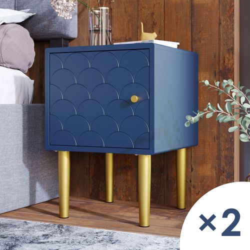 Lot De 2 Tables De Chevet Rangement Motif écailles, Pieds Métal ...