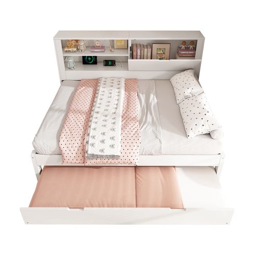 Lit Double 140x190 Avec Lit Gigogne Et Rangements, Ports USB/usb-c ...