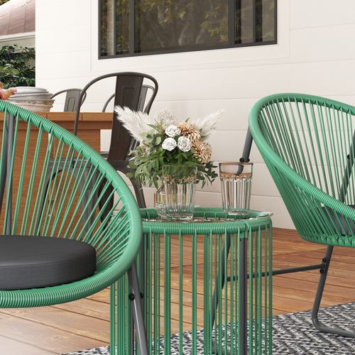 Ensemble Table Et Chaise De Jardin Avec 1 Table Et 2 Chaises, Coussins ...