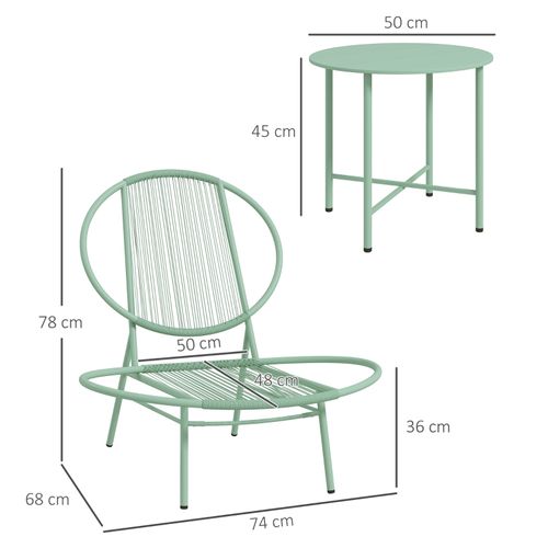 Ensemble Table Et Chaise De Jardin Avec 1 Table Et 2 Chaises, Acier ...