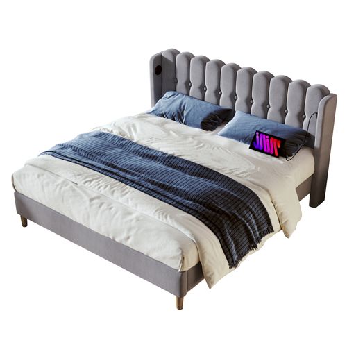 Lit Adulte 180 × 200 Cm Avec Ports USB Et Type-c, Tête De Lit ...