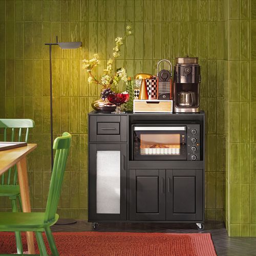 Meuble Micro-ondes Buffet Commode Sur Roulette Avec 3 Portes, 1 Tiroir ...