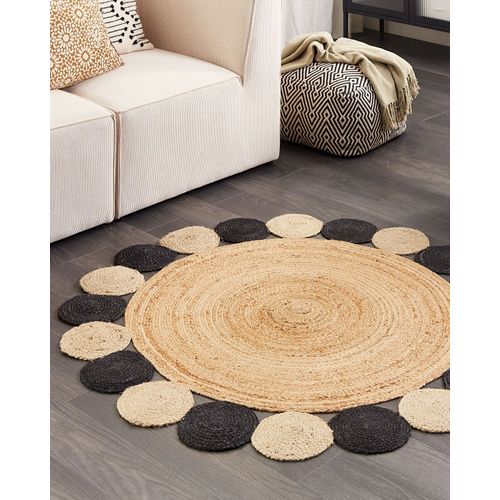 Tapis Rond En Jute Ø 140 Cm Naturel Et Noir Vostan - Tapis salon et chambre BUT