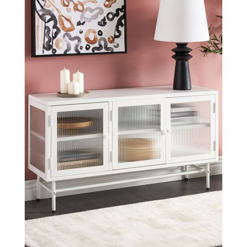Buffet à 3 Portes En Verre Et Métal Blanc Devon - Vaisselier et vitrine BUT