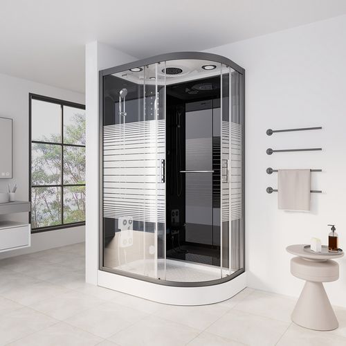 Douche Vapeur Avec Cascade Et Sauna Vapeur Black Pearl - 120 X 80 Cm à ...
