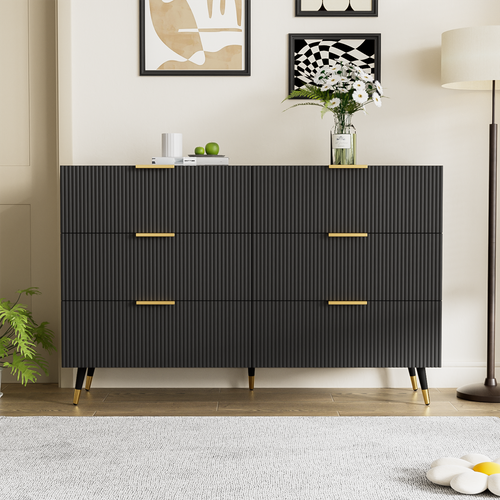 Commode De 120 Cm Au Design Moderne Avec 6 Tiroirs, Noir - Commode ...