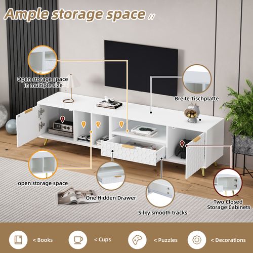 Support TV Design Blanc Motif Alvéolé - Rangement Intégré Polyvalent ...