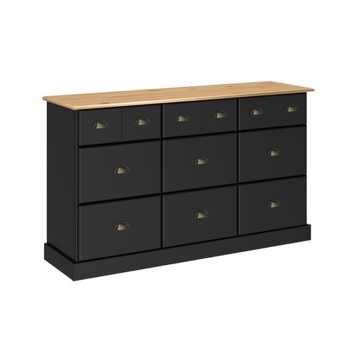 Range-tout 9 tiroirs STANFORD noir et pin - Buffet BUT