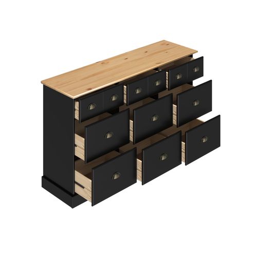 Range-tout 9 tiroirs STANFORD noir et pin - Buffet BUT