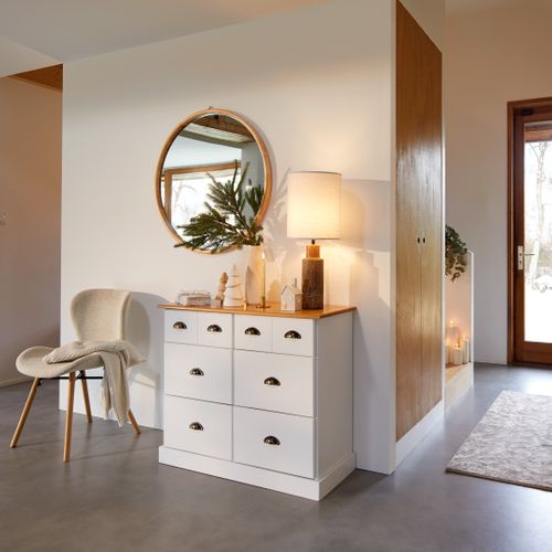 Range-tout 6 tiroirs STANFORD blanc et pin - Buffet BUT