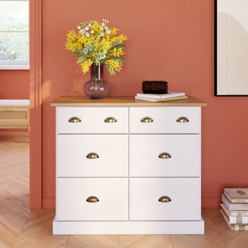 Range-tout 6 tiroirs STANFORD blanc et pin - Buffet BUT