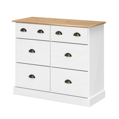 Range-tout 6 tiroirs STANFORD blanc et pin - Buffet BUT