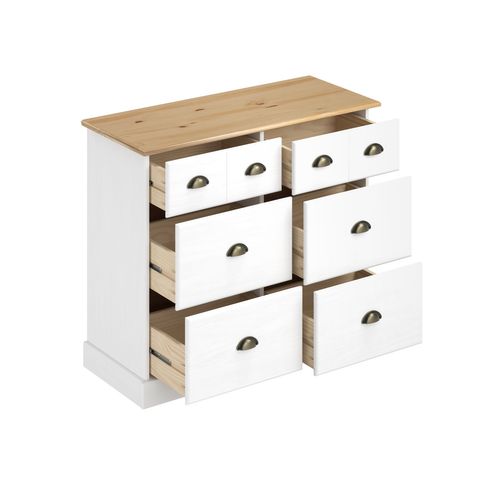 Range-tout 6 tiroirs STANFORD blanc et pin - Buffet BUT