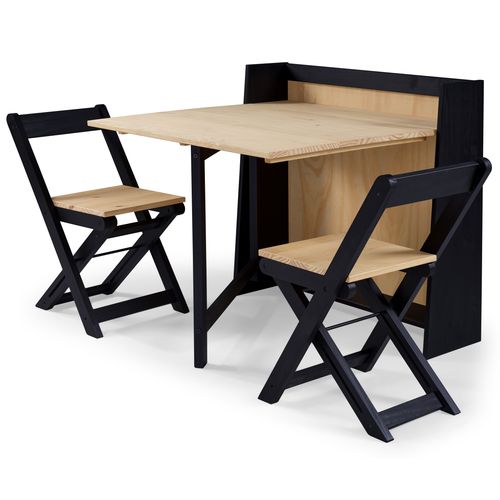 Table rabattable + 2 chaises pliantes GILLY bois massif/noir - Ensemble ...