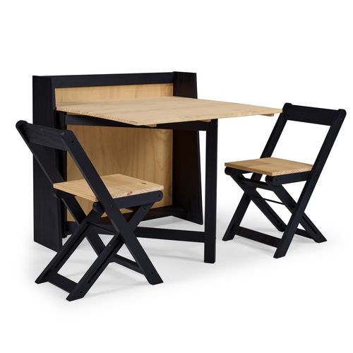 Table rabattable + 2 chaises pliantes GILLY bois massif/noir - Ensemble ...