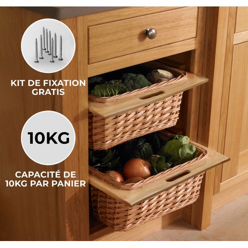 Lot De 2 Paniers De Rangement 500 Mm / 50 Cm Coulissants En Pin Brun ...