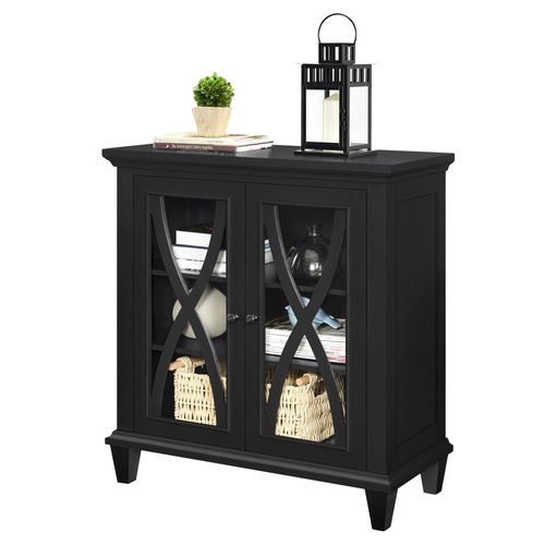 Ellington-buffet Ellington-armoire Avec 2 Portes En Mdf Noir Verre ...