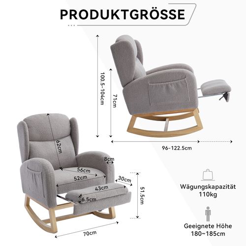 Fauteuil à Bascule Rocking Chair Avec Repose-pieds Teddy Gris ...