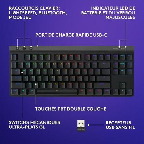 Clavier Gamer - Sans Fil - Logitech G - G515 Lightspeed Tkl - Switch Gl ...