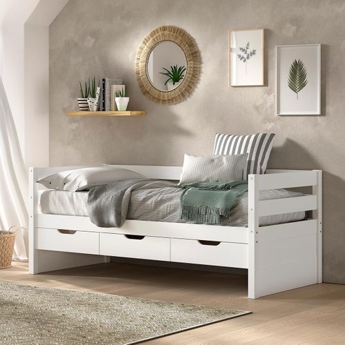 Pack - Lit Capitaine et 3 Tiroirs "margrit" 90x200cm Blanc - Lit BUT