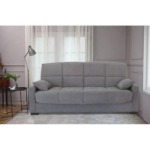 Canapé Clic Clac 3 Places - Gris Clair - Matelas 14 Cm - 130 X 190 Cm - Megan - Banquette Clic ...