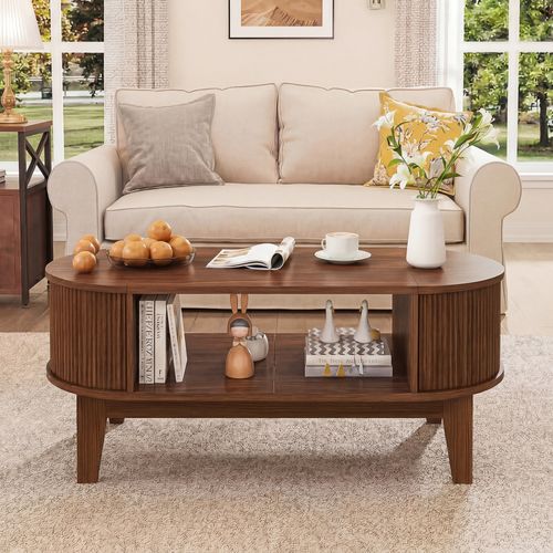 Table Basse Ovale Moderne Avec Rangement Ouvert Et Compartiments Cachés ...