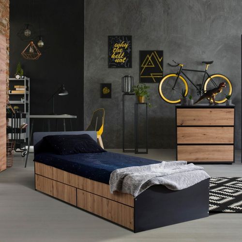 Dalia Lit Adolescent Enfant 90x200 Avec Tiroir Anthracite/chêne - Lit ...