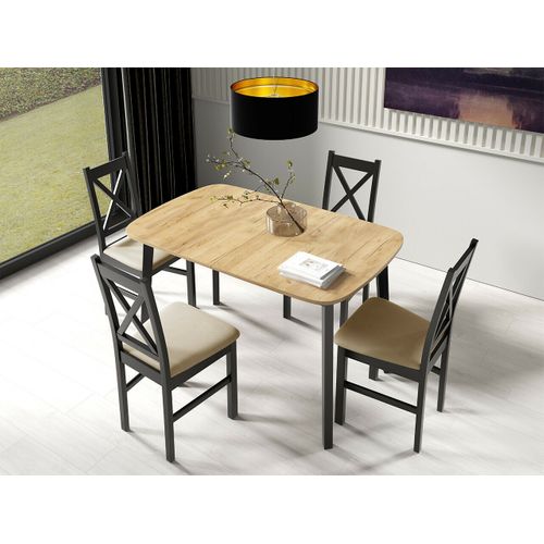 Table Edmond 110, Chêne Doré Artisanal-noir, 77x80x130cm, Allongement ...