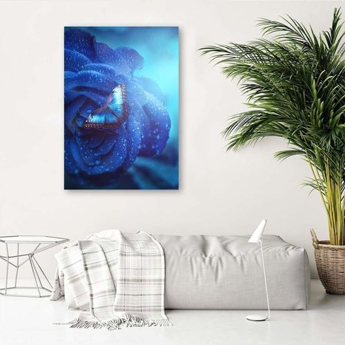 Tableau Papillon Bois Perché Sur Une Fleur 70 X 100 Cm Bleu - Tableau ...