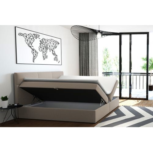 Lit Boxspring 200x200 Cm Top Avec Matelas Ressorts Intégrés, Rangement ...