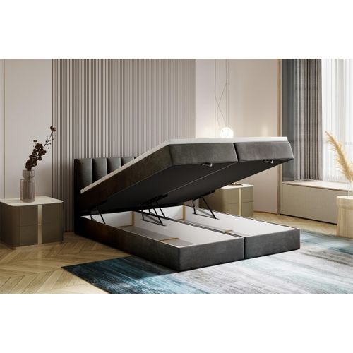 Lit Boxspring 140x200 Cm City Matelas Ressorts Intégrés, Rangement ...