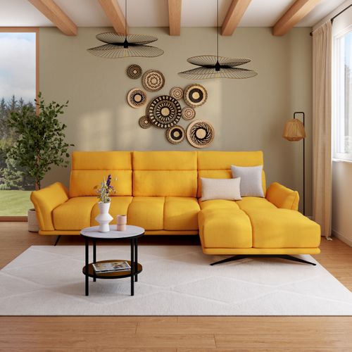 Canapé d'angle méridienne d GIOVANNI tissu raven jaune - Canapé BUT