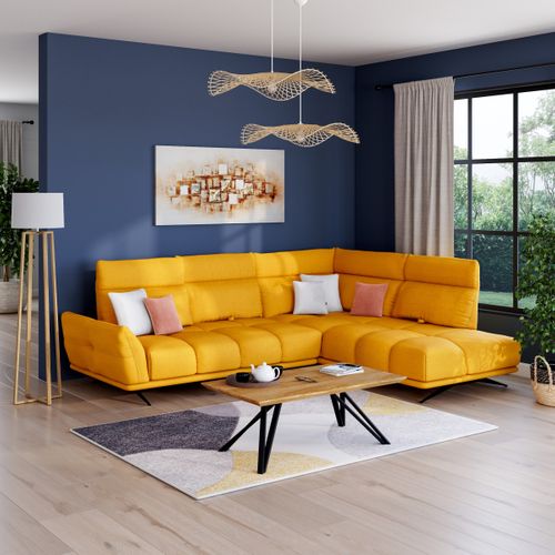 Canapé d'angle droit GIOVANNI tissu raven jaune - Canapé BUT