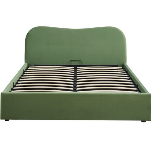 Lit Coffre Adulte 140x190 Cm Avec Tête Le Lit Matelassée En Velours Vert Clair - Suzon - Lit ...