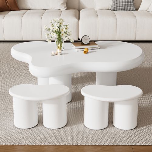 Table Basse Nuage Créative Avec 2 Tabourets, L 97 Cm, L 67 Cm, H 32 Cm ...